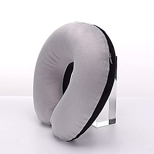 Inflatable Travel Neck Pillow for Airplane U-Shaped Neck Cushion Plush Fabric Headrest Sleep Office Napping Pillow Orange