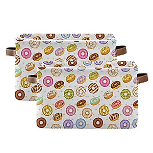 Kigai Doughnut Storage Bins for Shelves, Storage Basket with Double Handle, Foldable Storage Cubes with Metal Frame, Rectangular Closet Organizer Containers for Home Bedroom