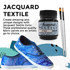 Moshify Jacquard Products Black Textile Color - Fabric Paint Made in USA - JAC1122 2.25-Ounces - Bundled Brush Set