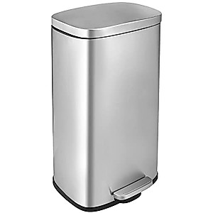 Arlopu 8 Gallon Step Trash Can, Stainless Steel Garbage Bin, Soft-Close Rubbish Bin with Removable Plastic Inner Bucket, Fingerprint-Proof, Lid Dustbin, Suit for Kitchen Home Office (30L,Silver)