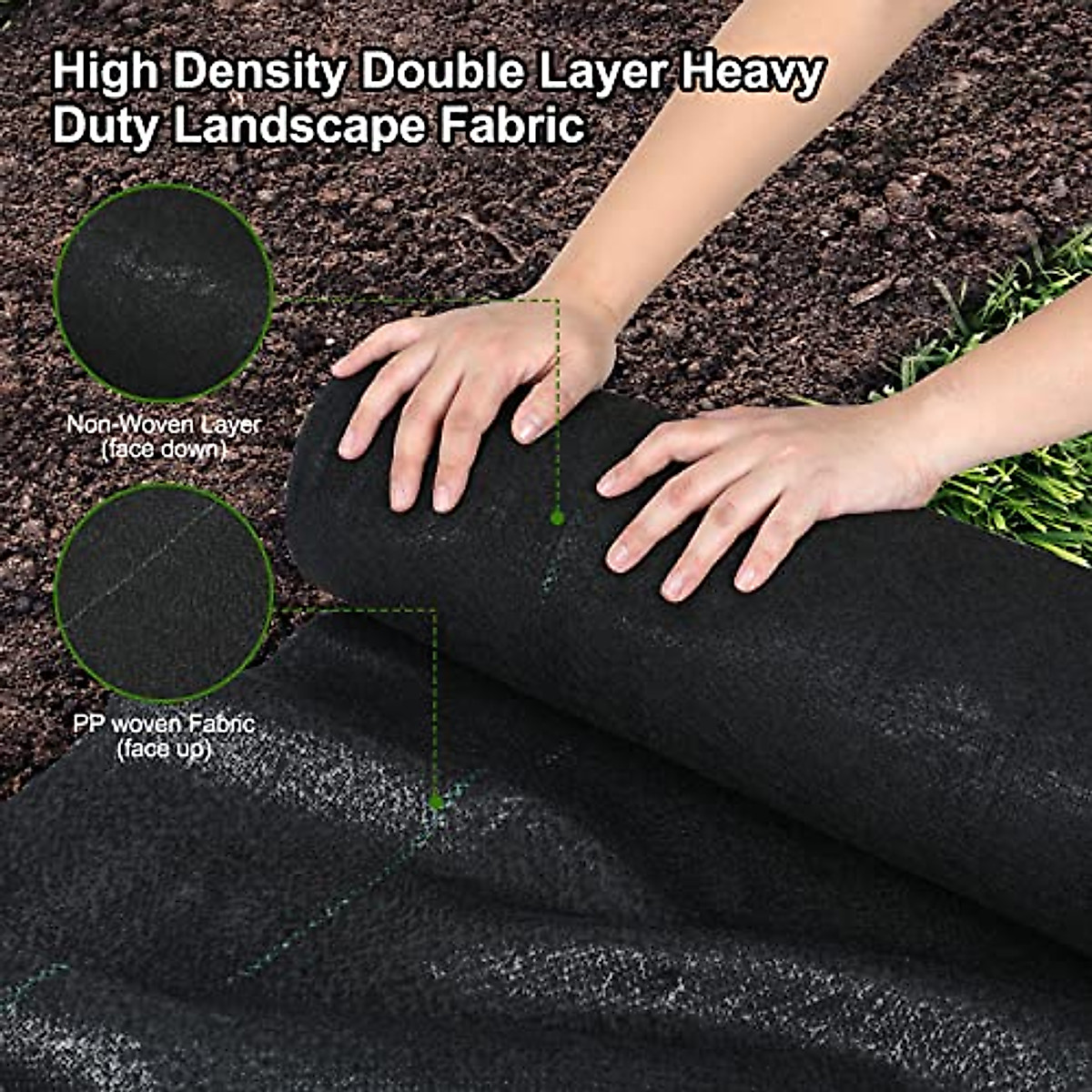 Jevrench 5oz Weed Barrier Landscape Fabric Heavy Duty, 1.3ft x 50ft Dual-Layer Premium Garden Landscaping Fabric, Ground Cover Weed Control Fabric Outdoor Weed Mat Garden Lawn Fabric