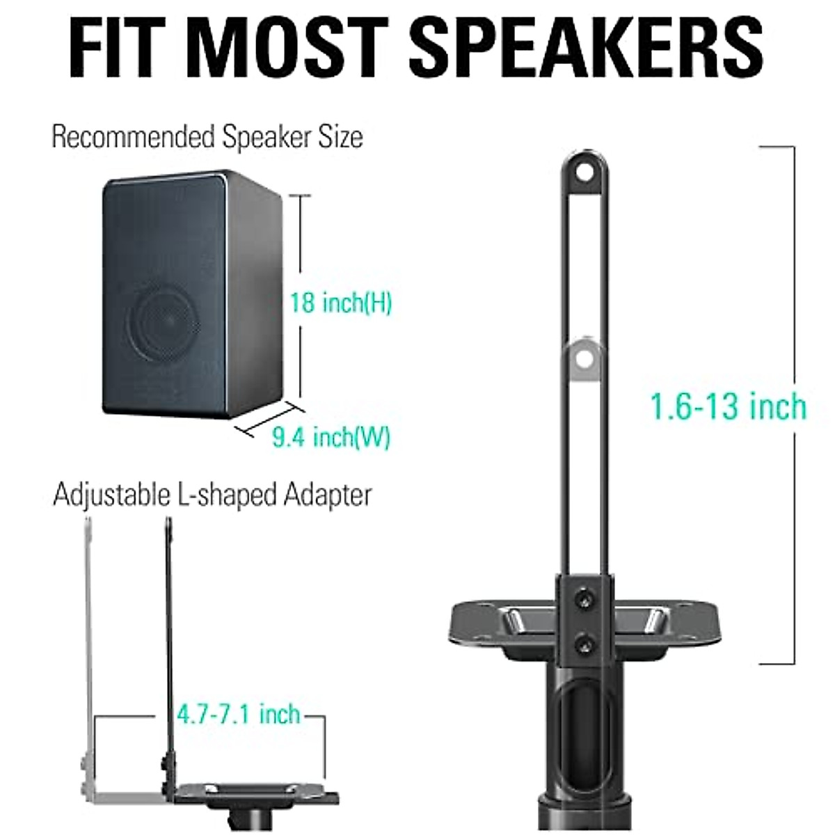 Mounting Dream Speaker Stands Height Adjustable for Satellite & Small Bookshelf Speakers, Set of 2 Floor Stand Mount for Bose Polk JBL Sony Yamaha and Others - 11LBS Capacity MD5402