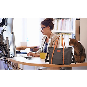 VOGUZY Laptop Tote Bag 15.6 Inch, Large Work Tote Bag Computer Shoulder Bag for Women, Laptop Carrying Case Gift for Office College Travel, Brown