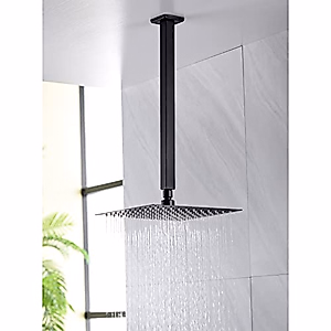 Anpean 16 Inch Square Ceiling Mounted Shower Arm and Flange, Matte Black