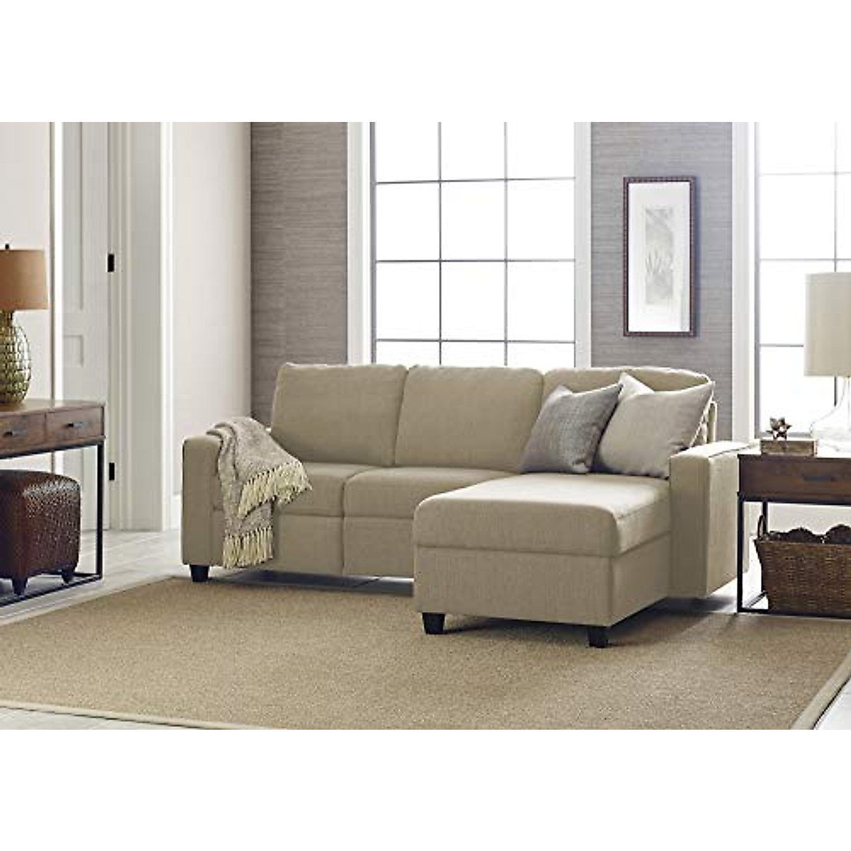 Serta Palisades Reclining Sectional with Right Storage Chaise - Beige