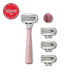 Flamingo 5-Blade Razors for Women - 1 Razor Handle + 4 5-Blade Refills + 1 Shower Holder - Rose