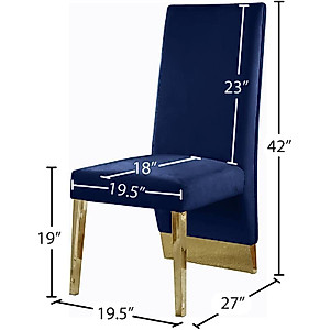 Meridian Furniture Porsha Collection Modern | Contemporary Dining Chair with Deep Channel Tufted Back and Sturdy Metal Legs, Set of 2, 19.5" W x 27" D x 42" H, Navy Velvet Upholstered
