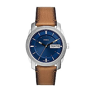 Fossil Men's Machine Quartz Silver and Leather Three-Hand Watch, Color: Silver (Model: FS5920)