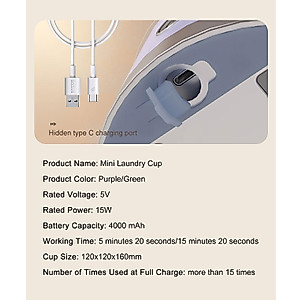 Byrotson Wireless Mini Washer Small Portable Washing Machine 1L Capacity Laundry Cup, Deep Cleaning of Underwear, Socks and Other Small Clothes,Purple