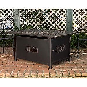 Fire Sense 62743 Dynasty Art Deco Aluminum Convertible Gas Fire Pit Table 55000 BTU Multi-Functional Outdoor Firepit with Fire Bowl Lid, Nylon Cover & Clear Fire Glass Bronze Finish - Rectangular 48"
