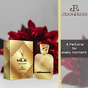Jean Rish 1 Mile Pour Homme Eau De Toilette - Perfume for Men (3.4 Fl Oz / 100ml) with Blood Mandarin, Mint & Amber Notes - Long Lasting and Luxury Fragrance