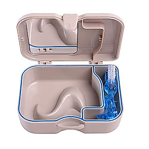 Denture Box Case Bath Container and Brush with Mirror False Teeth Storage Box for Travel Daily Denture Care