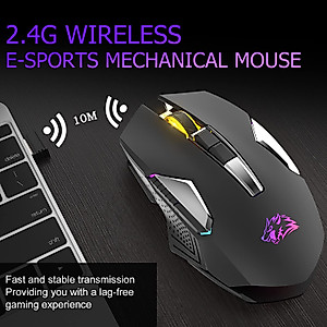 Wireless Gaming Mouse, RGB Wireless Mouse with Silent Ergonomics Button, USB C Rechargeable 7 Colors Cool LED Light Up Computer Mice, 3 Level Dpi for PC Gamer/Game Mauser/Laptop/Chromebook/Mac - Black