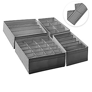 Hanspace Underwear Organizer 4 Pack Dresser Drawer Dividers For Clothes Sock Bra Lingerie Storage Closet Organizers Washable Foldable Oxford Cloth Box Grey Color