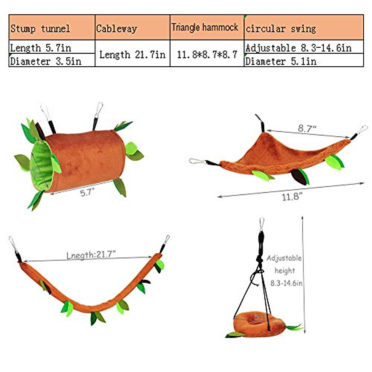 Hamiledyi Hamster Hammock Small Animals Hanging Warm Bed House Organic Natural Apple Wood Chewing Stick Rat Cage Nest Accessories Toy Hanging Tunnel and Swing for Sugar Glider Squirrel
