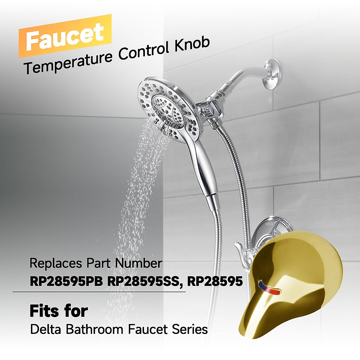 RP28595PB Shower Temperature Knob and Cover Single Metal Lever Handle Replacement Parts for Delta Shower Faucet, Polished Brass