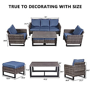 HUMMUH 6 Piece Patio Furniture All Weather Wicker Outdoor Sectional Sofa,High Back Patio Chairs,Coffee Table and Ottomans Set for Porch,Garden,Backyard