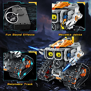 HOGOKIDS Changeable Expressions Robot Building Sets - 3 in 1 Remote & APP Supported Robotic Building Toy Having Sound Effect, Rechargeable RC Robot Birthday Present for Kids Age 6+ Boy & Girl (451PCS)