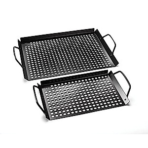 Outset 76452 Non-Stick Grilling and Bbq Grid, 7" x 11", 14" x 11", Set of 2 Black
