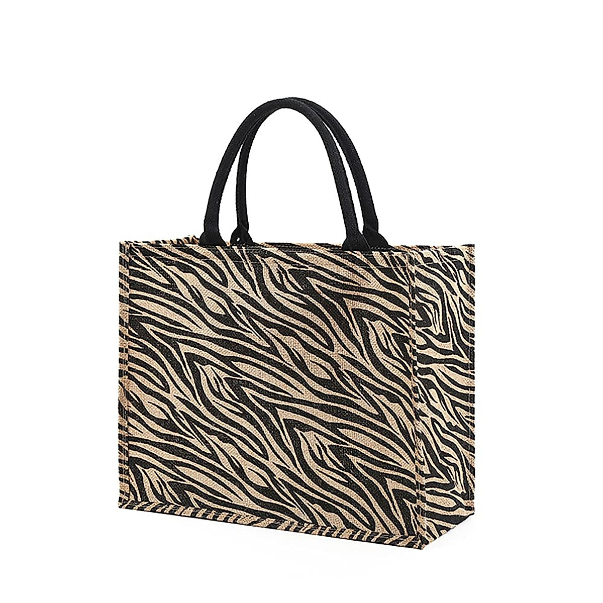 DINYAO Women Summer Beach Shoulder Bags Large Capacity Jute Shopping Tote 16.5x13x7 (Zebra)