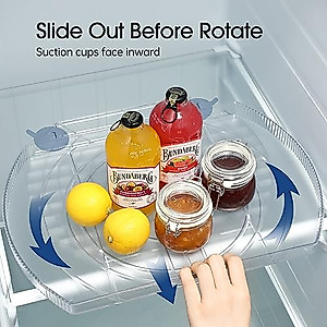 LAMU Square Lazy Susan Organizer for Refrigerator, Slide and 360° Rotate Rectangle Turntable Organizer and Storage for Fridge, Cabinet, Pantry, Kitchen Countertop, 16.53'', Clear