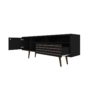 Manhattan Comfort Liberty Mid Century Modern TV Stand for Televisions up to 65 Inches, Bedroom and Living Room Entertainment Center with Storage, Shelves, and Cabinet, 71" Wide, Black