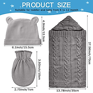 Zhanmai Newborn Baby Wrap Swaddle Blanket Knit Sleeping Bag Receiving Blankets Stroller Wrap Hat Mitten for Baby 9-12 Months