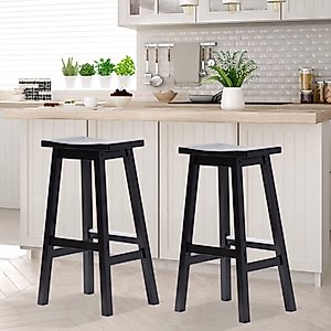 Bar Stools Set of 2, 30 Inch Counter Height Bar Stools with Footrest, Solid Wooden Frame Bar Stools for Kitchen Counter, Backless Farmhouse Bar Stool Counter Stool, Breakfast Barstool Set of 2