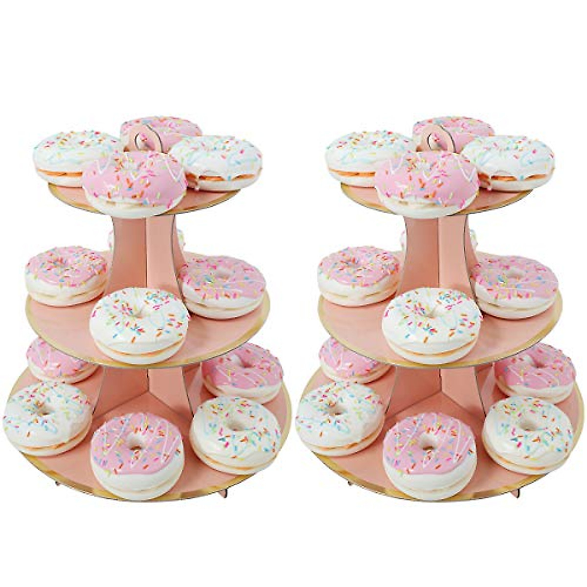 2 Set Pink Gold 3-Tier Round Cardboard Cupcake Stand for 24 Cupcakes Perfect for Girls Pink and Gold Birthday Baby Shower Party Supplies