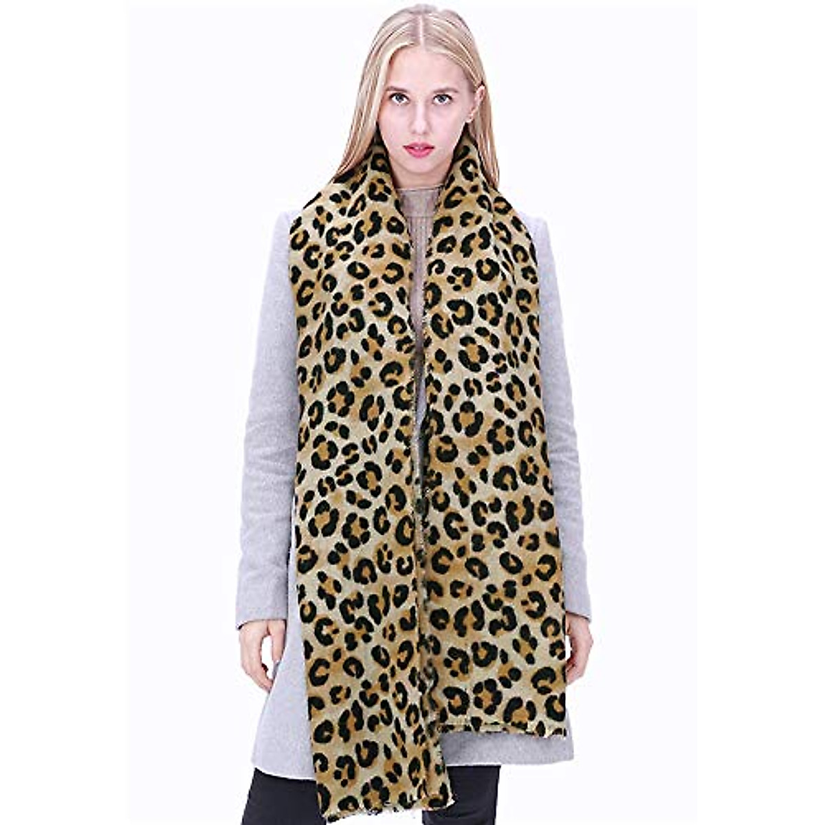 GERINLY Cashmere Leopard Blanket Scarf for Women Animal Print Pashmina Scarves and Wraps Soft Warm Shawl for Travel (Light Brown)