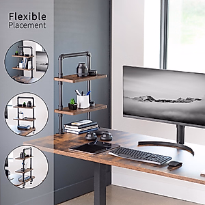 VIVO Clamp-on Premium 16 inch Industrial Pipe 2-Tier Tabletop Shelving, Heavy Duty Desk Extension Organizer, Modern Desktop Display Shelf, Rustic Vintage Brown Shelves, DESK-SHELF16-2N