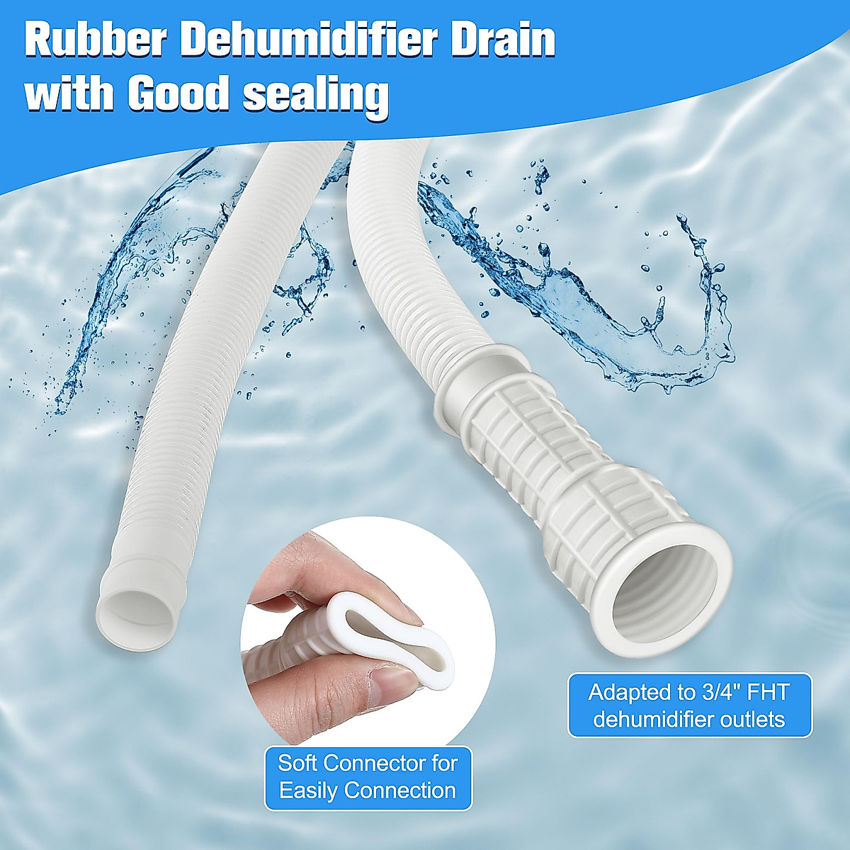 Saillong Patent Pending Dehumidifier Drain Hose, Flexible Universal Drain Hose with Cuttable Rubber Adapter and Connect Clamp, Hose Replacement for Dehumidifiers, Air Conditioners(13 Feet)