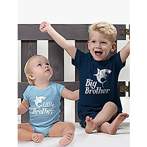 Tstars Big Brother Little Brother Shirts Gift For Shark Loving Boys Siblings Set Big Bro Navy 3T / Lil Bro Aqua 6M (3-6M)