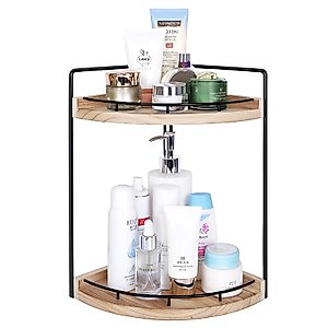 JOCHER 2-Tier Bathroom Counter Organizer,Vanity Counter Corner Shelf, Skincare, Wood Countertop Bathroom Storage and Organization for Kitchen (Brown)