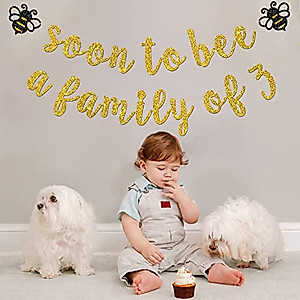 INNORU Soon to Bee a Family of Three Banner, Bumble Bee Theme Baby Shower Party Decorations, Mommy to Bee Daddy to Bee Party, Bee Pregnant Annountanct Party Decorations, Gold Glitter