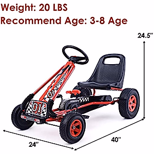 HOMGX Pedal Go Kart, Outdoor Kids Pedal Go Kart with Adjustable Bucket Seat, Steering Wheel, Rubber Wheels, Brake, Pedal Powered Ride On Kart for Boys, Girls (Reddish Black)