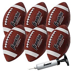 Franklin Sports Junior Footballs - Grip-Rite 100 - Kids Junior Size Rubber Footballs - Youth Footballs - 6 Pack of Footballs with Pump - Brown/White