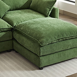 SofLuxe Modern Modular Sectional Couches,3 Seat L-Shaped Chenille Fabric Sofa Set with Movable Ottomans Sleeper Sofa for Living Room Bedroom Apartment,Green