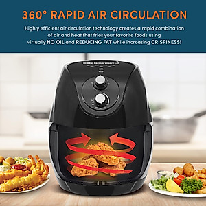 Elite Platinum EAF-658 Electric 6.5Qt Air Fryer, XXL Capacity, 4.75Lbs of Food, 1700WOil-Less Healthy Cooker Timer & Temperature Controls, 26 Recipe Cookbook