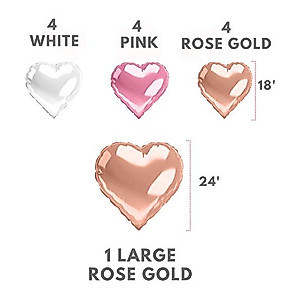 Pastel Heart Balloons 12 PACK Pink Valentines Day Heart Shaped Decorations Rose Gold Mylar Foil Balloon Set