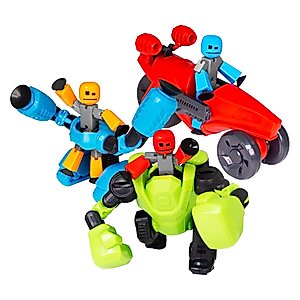 StikBot Zing Megabots 3 Pack, Complete Set of 3 Poseable Action Figures and Mega Vehicles, Turbo Cycle, Knockout and Avalanche