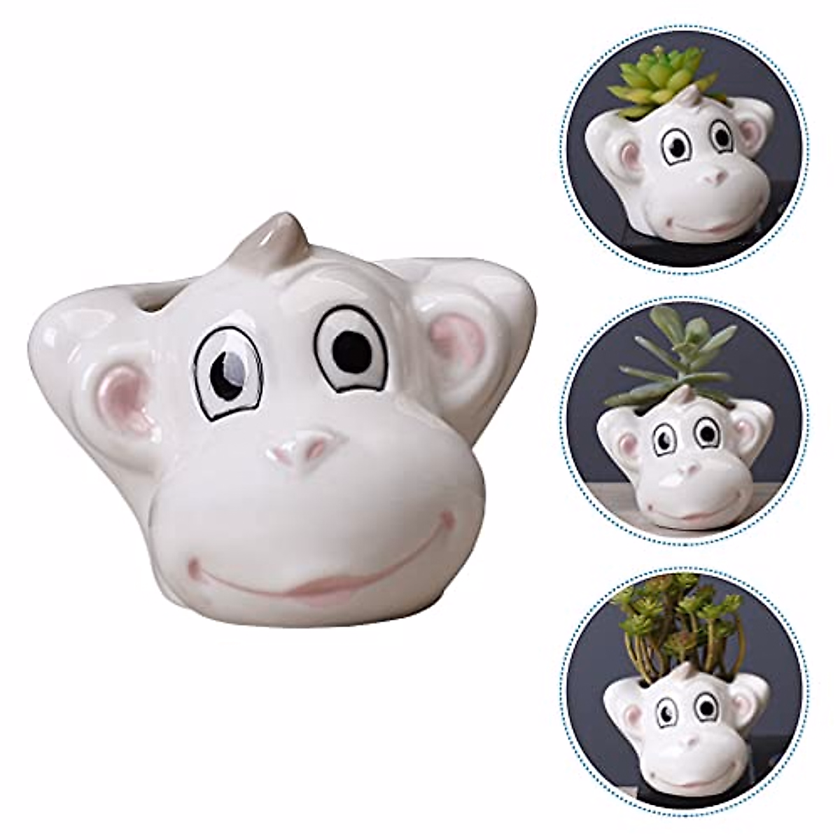 Holibanna 1Pc Cartoon Animal vase Mini Succulent pots Cute Animal Planter Succulent Planter Pot Monkey Planter Pot planters Indoor Cute Flower pots Personality White Small Flowerpot Ceramics