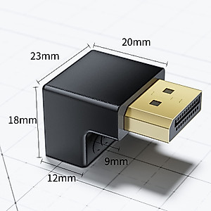 90 Degree Displayport Cable Adapter Converter UP/Down DP Adapter, BolAAzuL Left/Right Angled DP Displayport Adapter Connector UHD 4k/60Hz 2K/144Hz DP 1.2 Male to DP Female Angled Extension Adapter