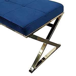 GYZAD Modern Sofa Bench Bench-Dining Room Bench-with Stainless Steel and Velvet Ottaman,Bench Chair,Benches for Bedroom,Livingroom,Metal,Gold Plated Legs,Blue