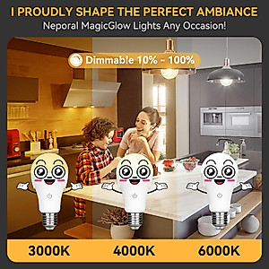 Neporal MagicGlow USB Rechargeable Light Bulbs with Remote, 3-Color Shift + 10%-100% Dimmable, Up to 20 Hours Battery Powered Light Bulb, 15W A19 LED Rechargeable Light Bulbs for Lamps with No Outlet