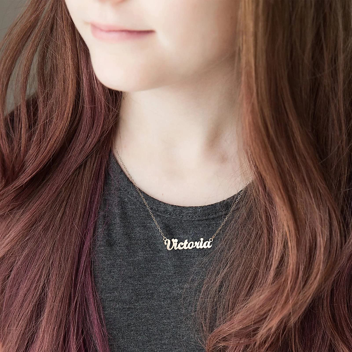 Ursteel Princess Necklace, Custom Name Necklace Personalized 14K Gold Plated Princess Name Plate Necklace Personalized Name Necklace for Women Teenage Girls