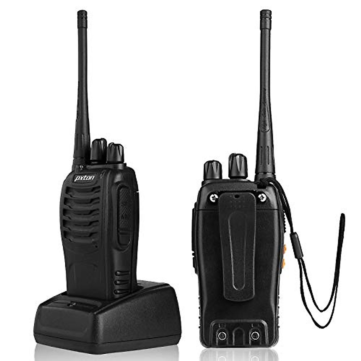 pxton Walkie Talkies Rechargeable Long Range Two-Way Radios with Earpieces,2-Way Radios UHF Handheld Transceiver Walky Talky with Flashlight Li-ion Battery and Charger（2 Pack）