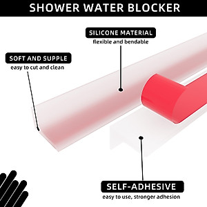 Shower Threshold Water Dam, Silicone Shower Water Guard, Self Adhesive Shower Water Blocker, Collapsible Shower Dam Water Stopper, for Bathroom Bathtub and Kitchen Countertop (Transparent,98In)