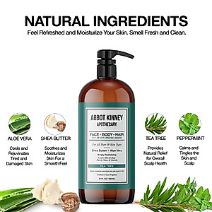 ABBOT KINNEY APOTHECARY Men's 3-in-1 Wash, Moisturizing Shampoo, Conditioner, and Body Wash for Men, Suitable for All Skin and Hair Types, 32oz (Tea Tree)