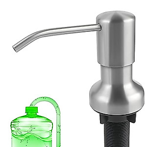 Soap Dispenser for Kitchen Sink, Sink Soap Dispenser with Longer Threaded Shaft Shank, 47" Extension Tube Connects Directly to Dish Soap Container, Wider Pump Head Base （Brushed Nickel）